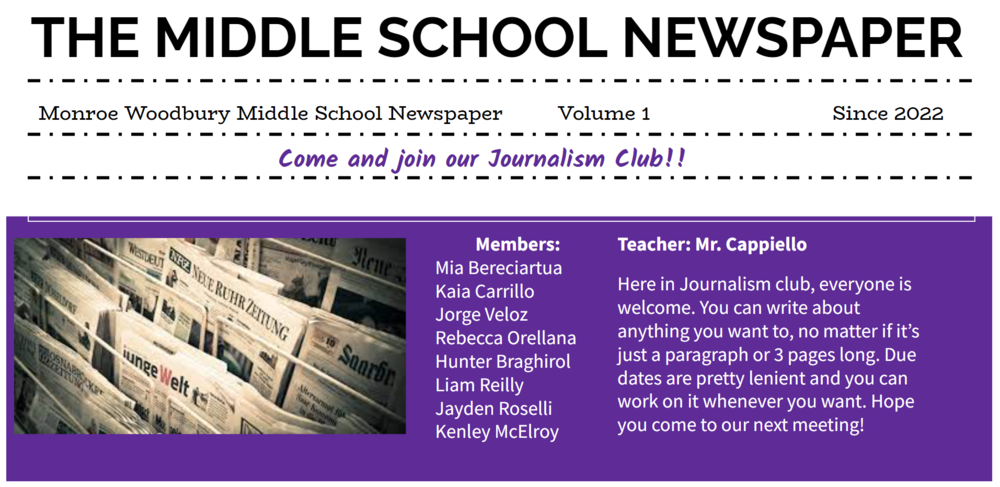 Welcome to Volume 1 of the Monroe-Woodbury Middle School Newspaper ...